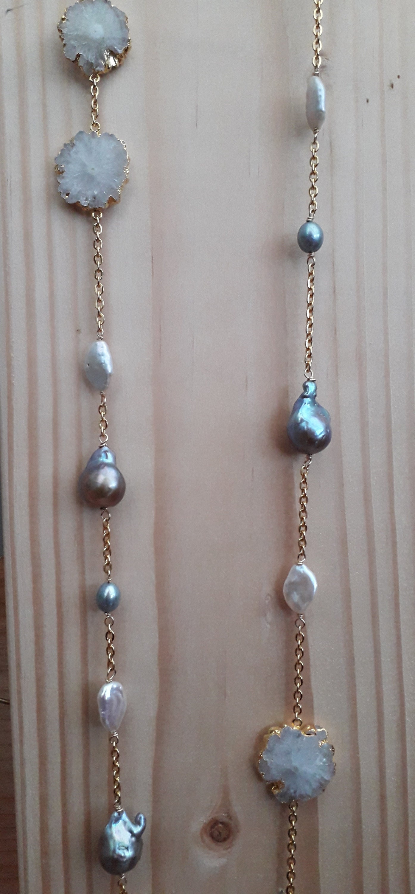 Extra Long Baroque Pearl and Chain Necklace Stalactite - Etsy