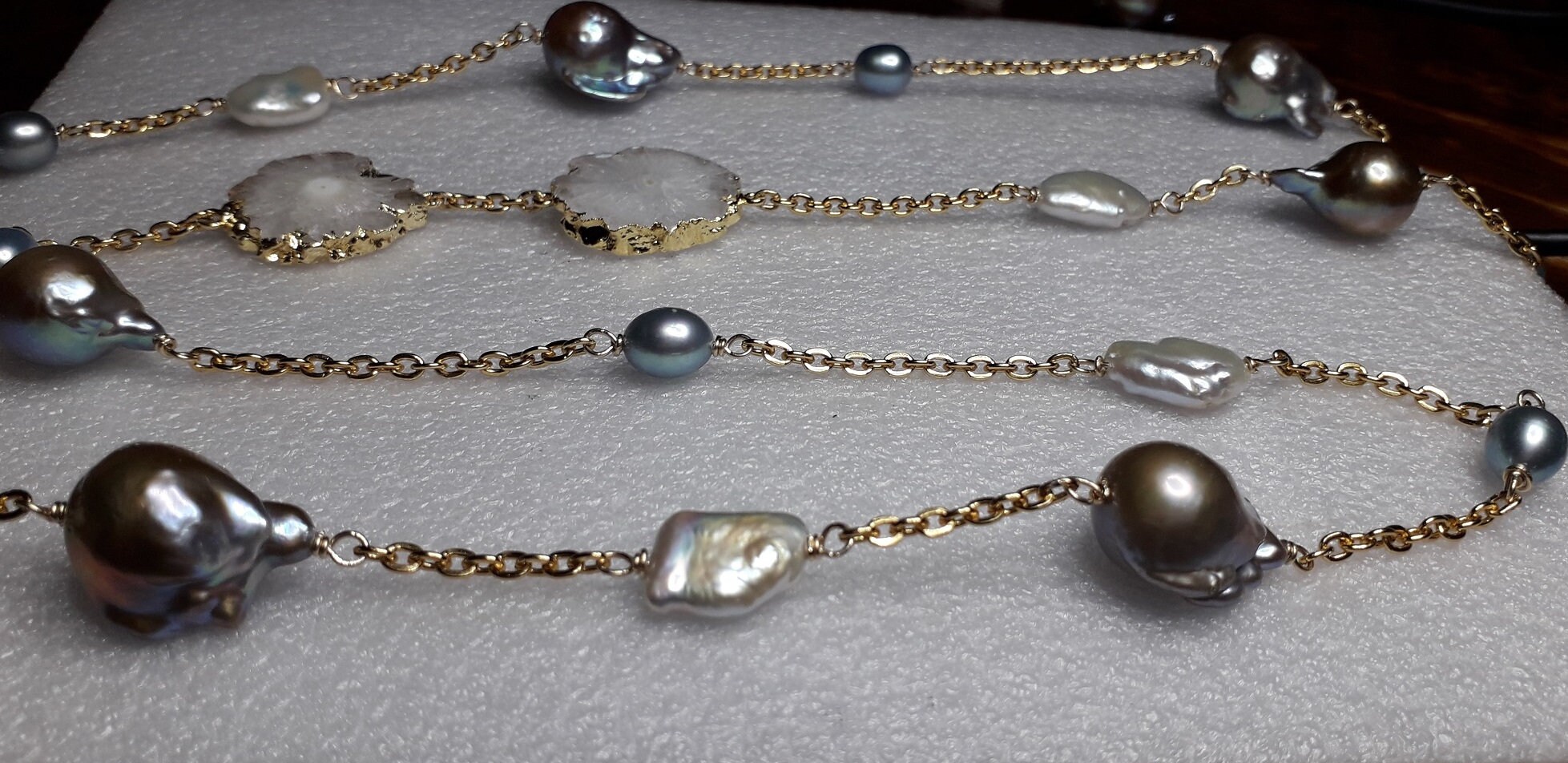Extra Long Baroque Pearl and Chain Necklace Stalactite - Etsy