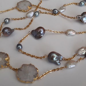 Extra Long Baroque Pearl and Chain Necklace Stalactite - Etsy