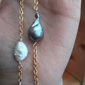 Extra Long Baroque Pearl and Chain Necklace Stalactite - Etsy