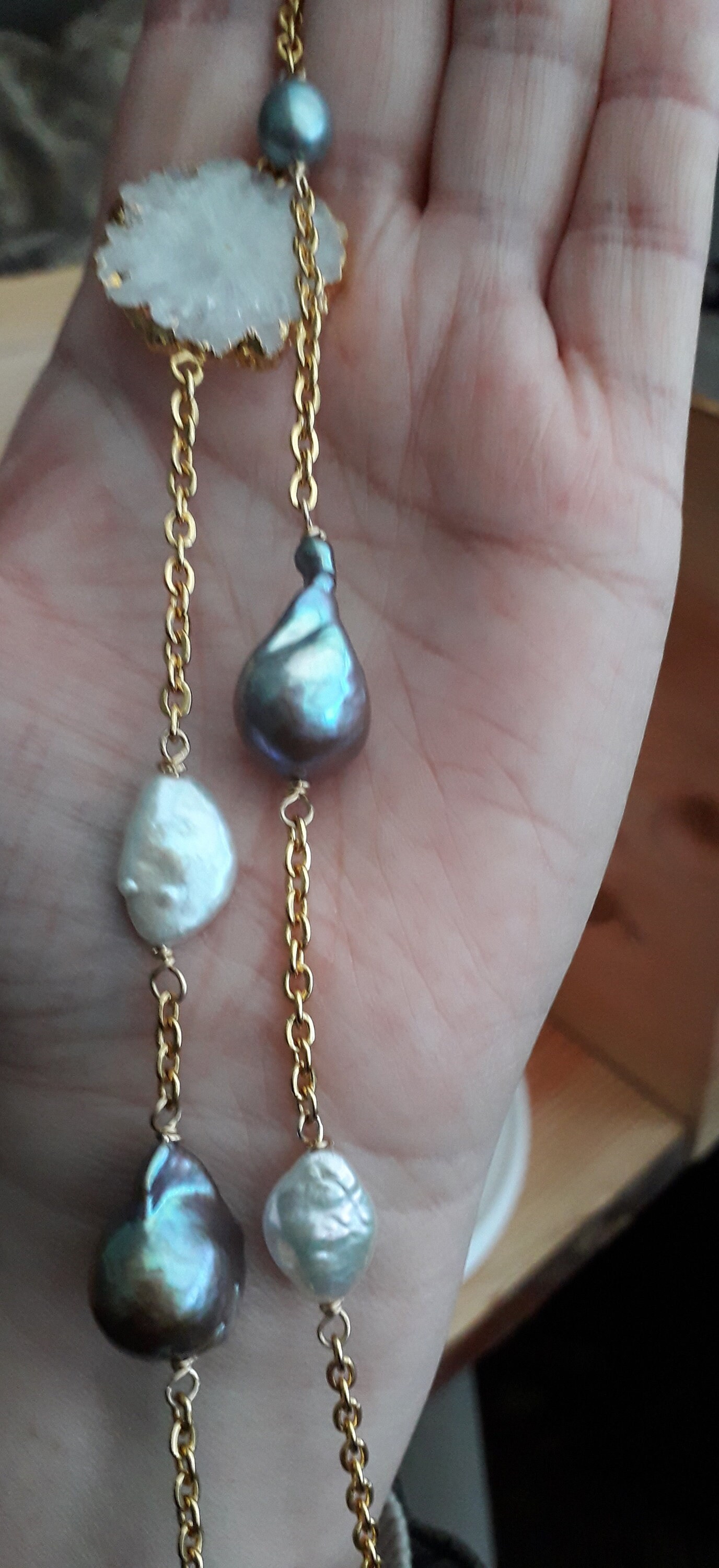 Extra Long Baroque Pearl and Chain Necklace Stalactite - Etsy