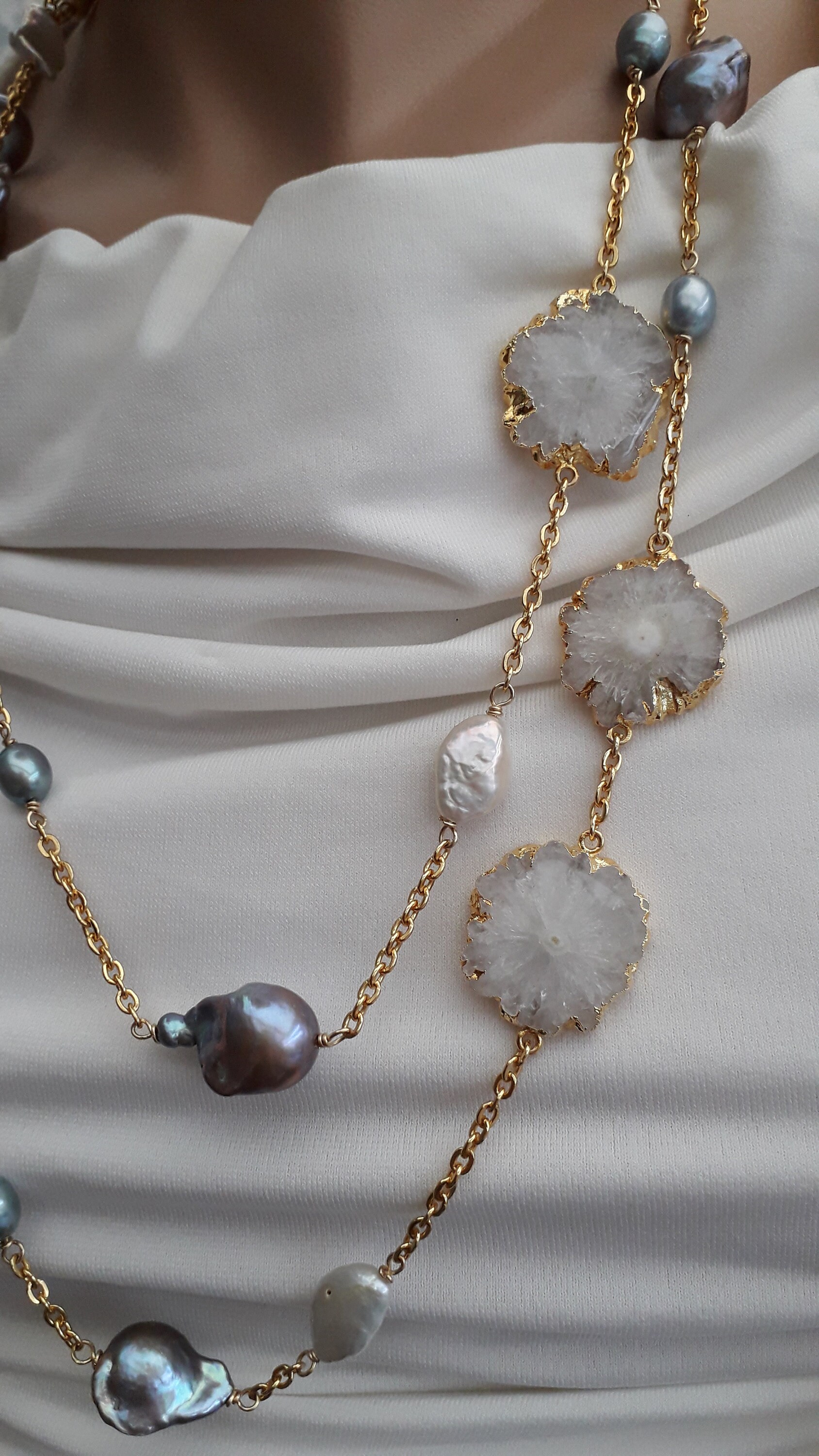 Extra Long Baroque Pearl and Chain Necklace Stalactite - Etsy