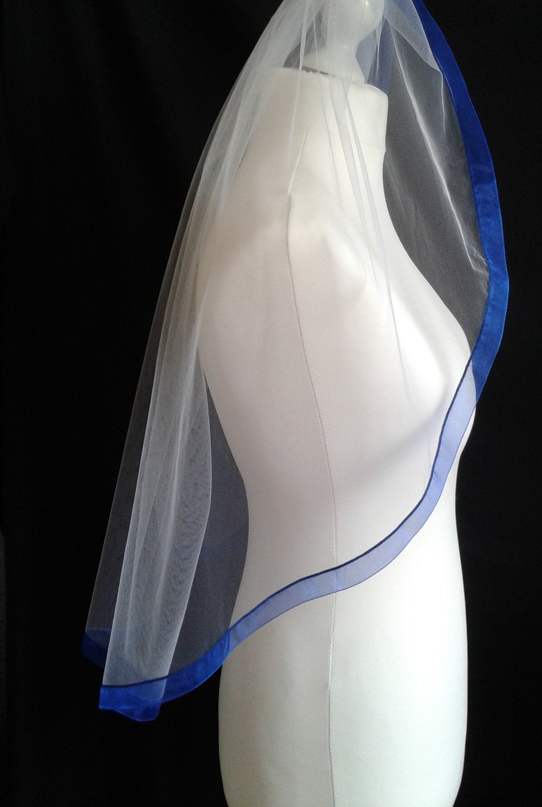 Royal, Blue, Wedding Veil, Ribbon, Edge, 1 Tier, Any, Colour, Waist ...