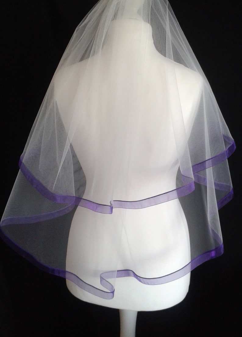 Purple Ribbon Edge Wedding Veil, 2 Tier Organza, UK Made - Etsy