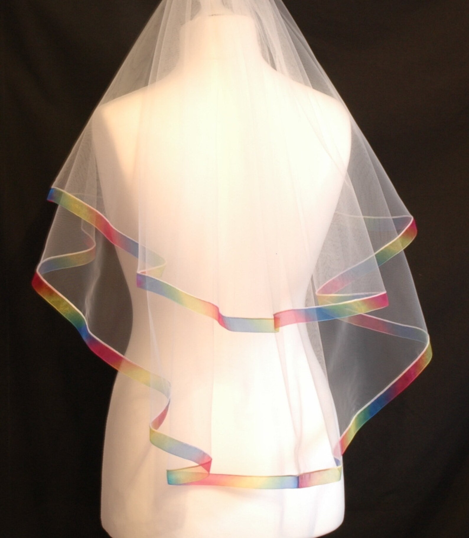 Rainbow Veil Blue 2 Tier Ribbon Edge Elbow Length - Etsy UK