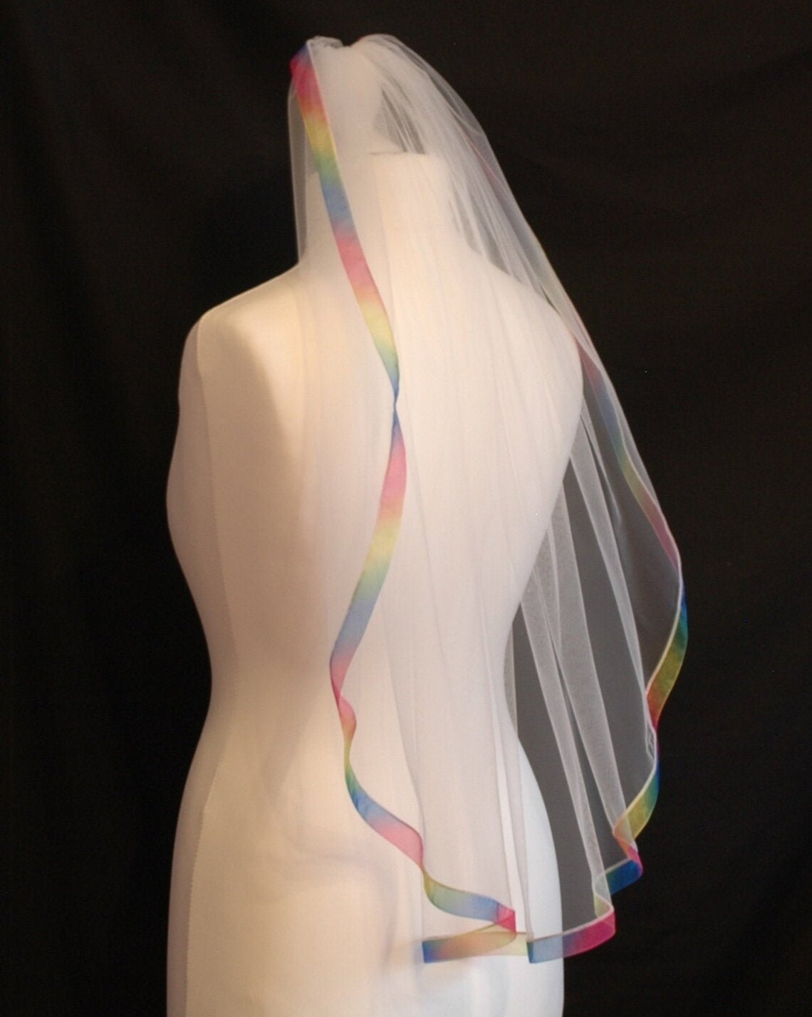 Rainbow Veil 1 Single Tier Ribbon Edge Elbow Length - Etsy