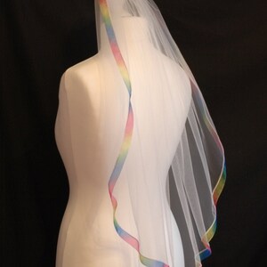 Rainbow, Veil, 1 Single Tier, Ribbon Edge, Elbow, Length, Cathedral ...