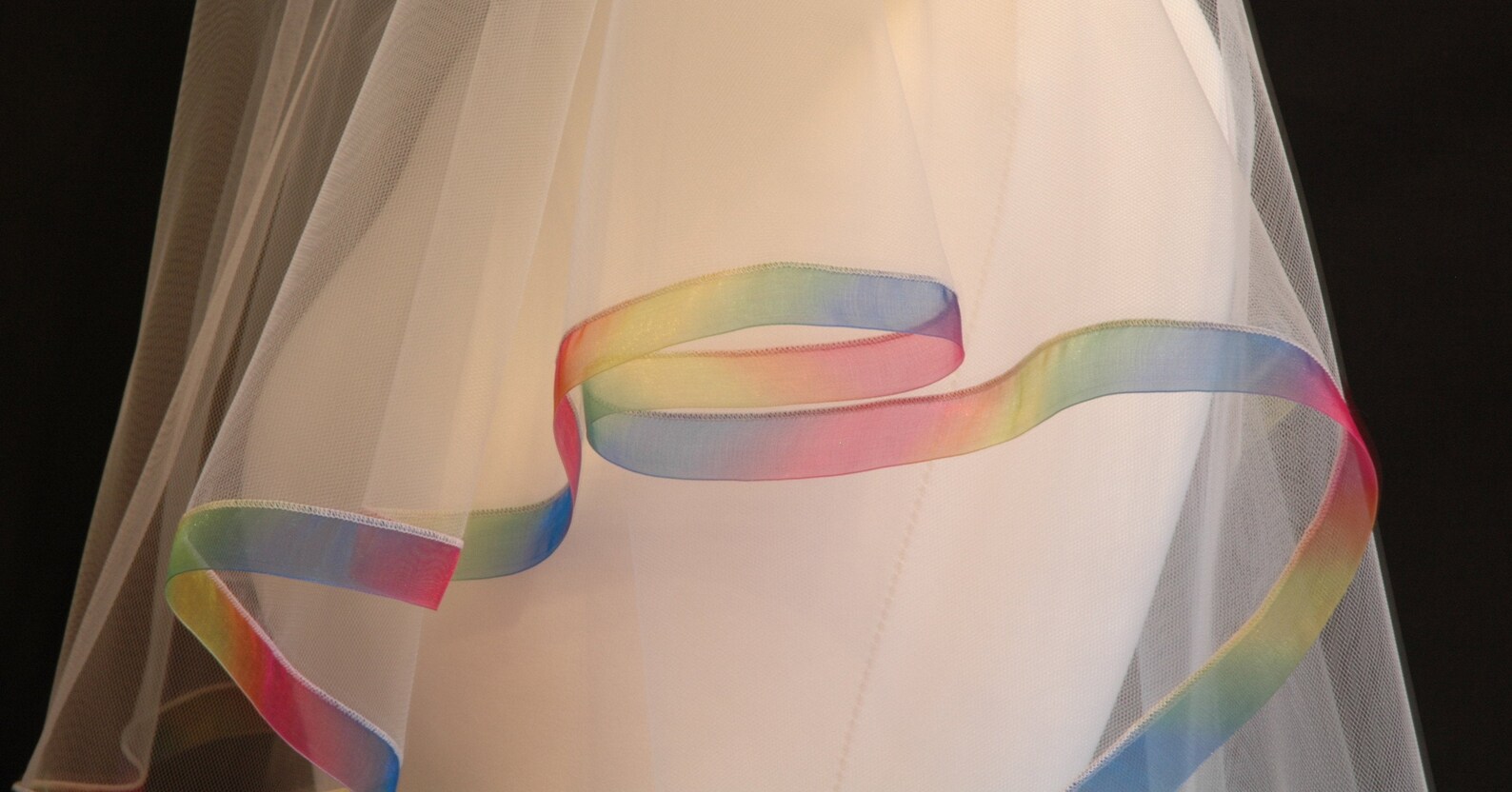 Rainbow, Veil, 2 Tier, Sheer, Ribbon, Edge, Elbow, Length, Floor ...