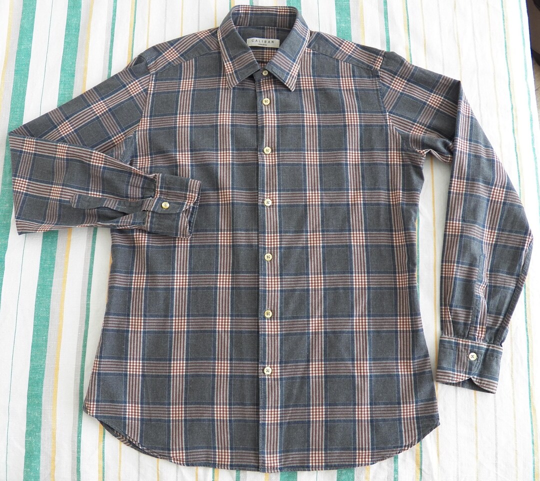 Caliban Camiceria Mens Dress Shirt Long Sleeve Grey Plaid Cotton 16 41 ...