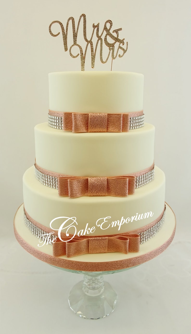 Rose Gold Wedding Cake Ribbon and Bow Sets With Cake Topper Options - Etsy