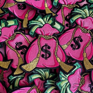 I Get Money Patch 3 1/2 Inch Iron on Patch, Pink Money Bag Patch ...