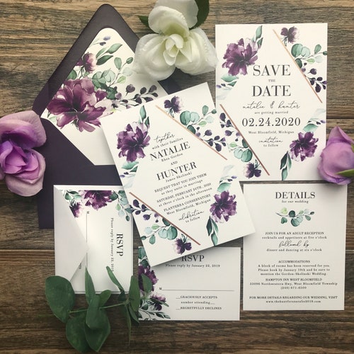 Editable Purple Floral Wedding Invitation Suite Lavender | Etsy