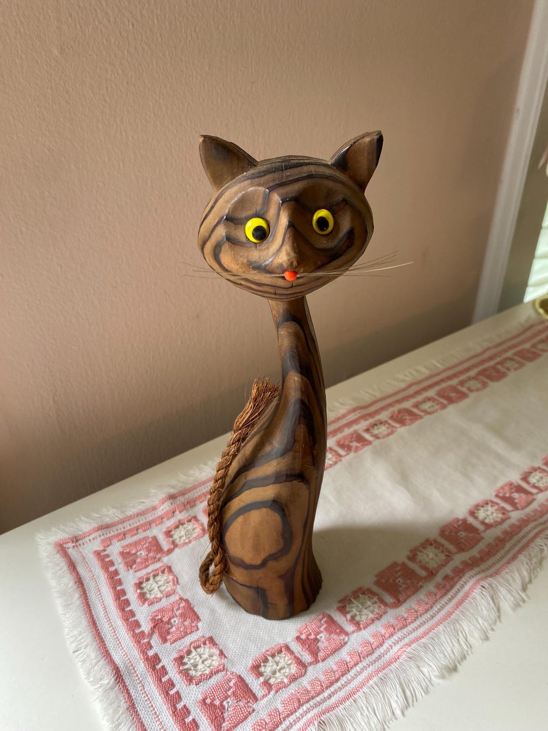 Vintage Wooden Long Neck Cat - Etsy