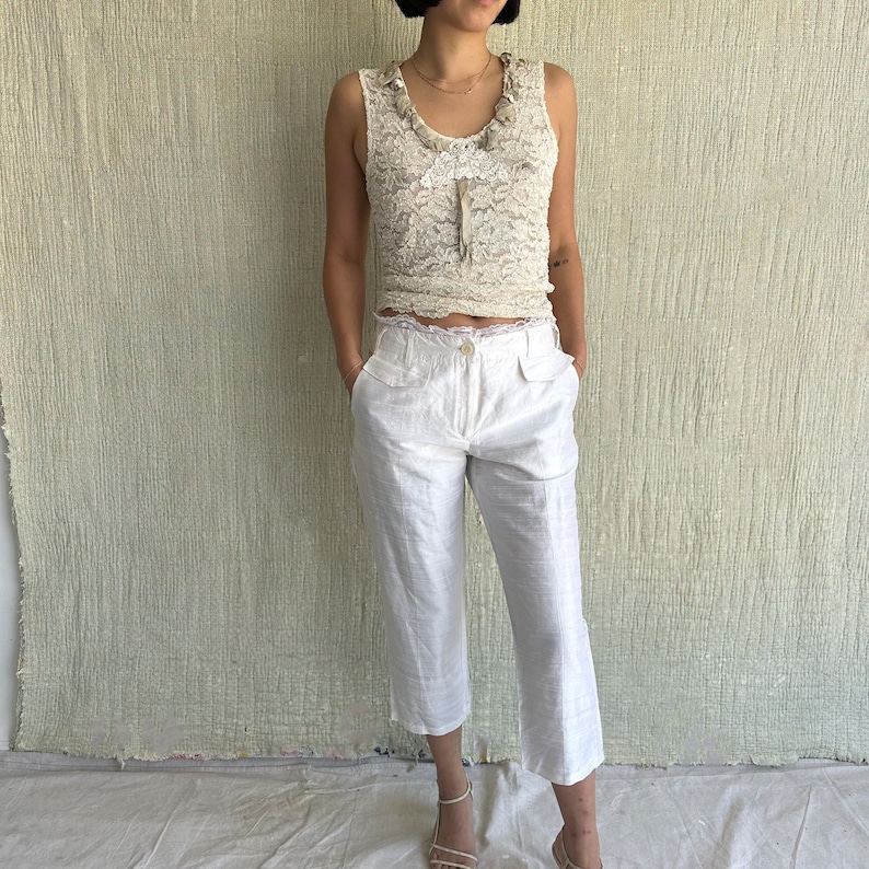 90s Italian Raw Silk Capris With Lace Trim - Etsy