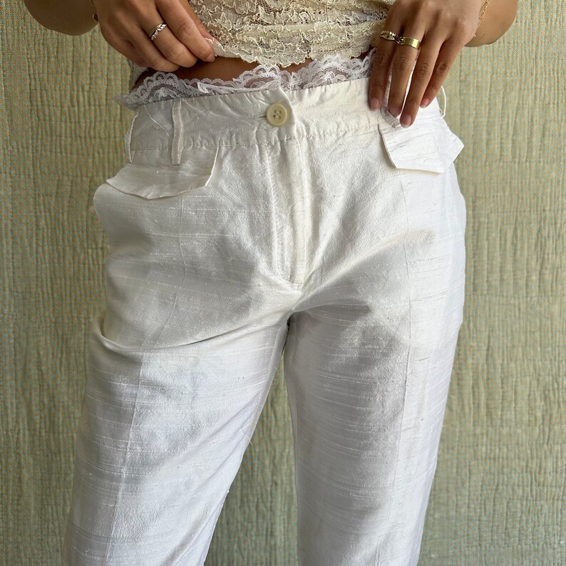 90s Italian Raw Silk Capris With Lace Trim - Etsy