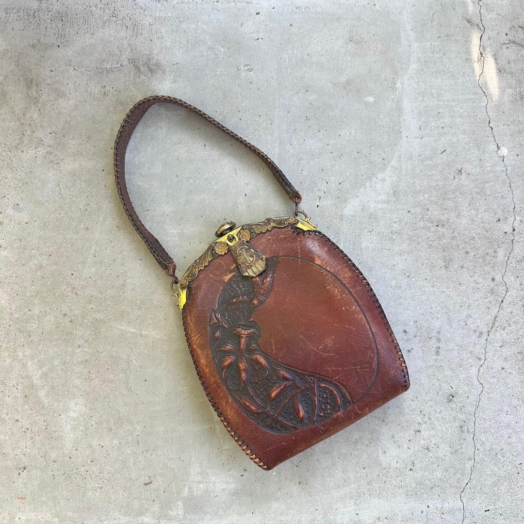 1910s Justin Leather Art Deco Leather Tooled Handbag - Etsy