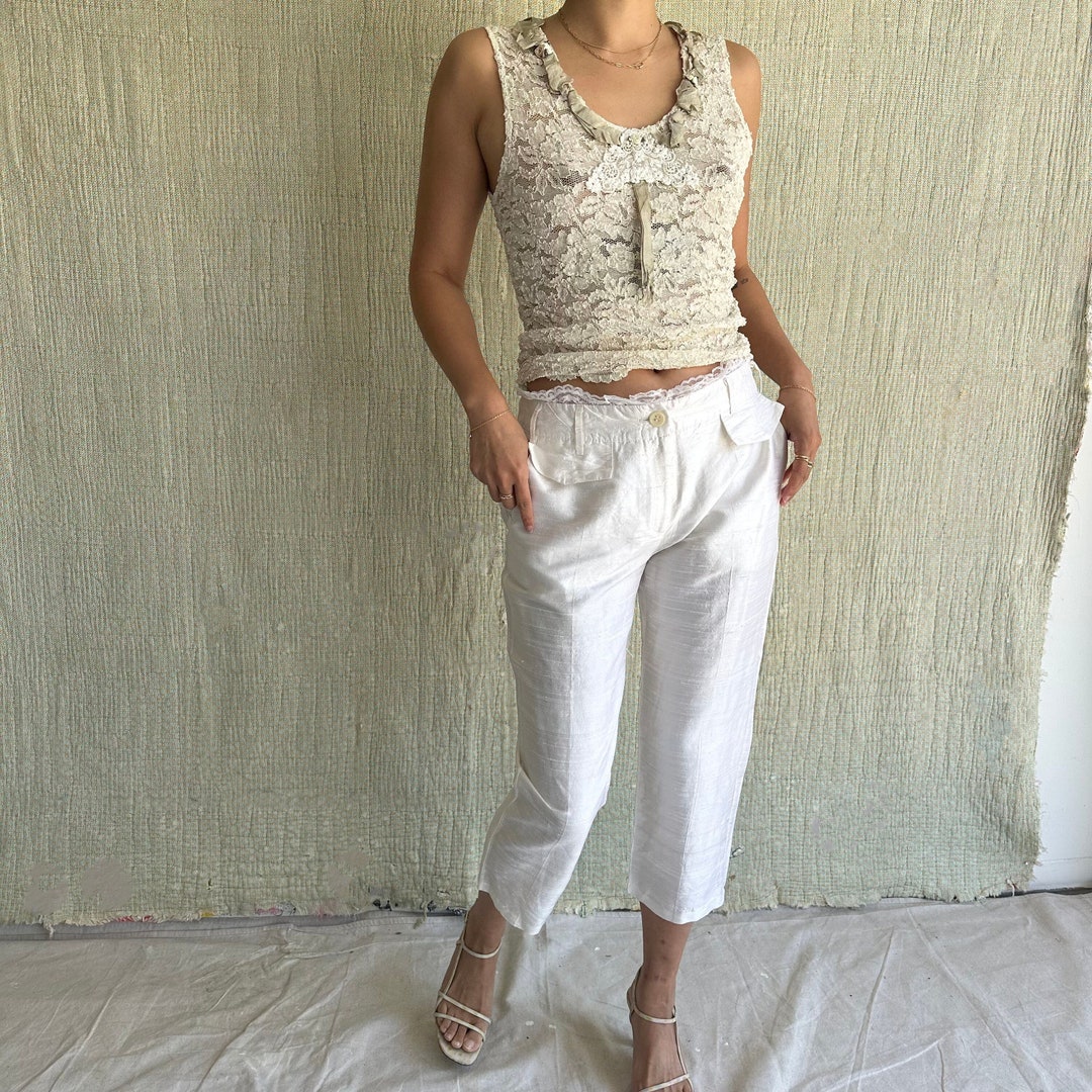 90s Italian Raw Silk Capris With Lace Trim - Etsy