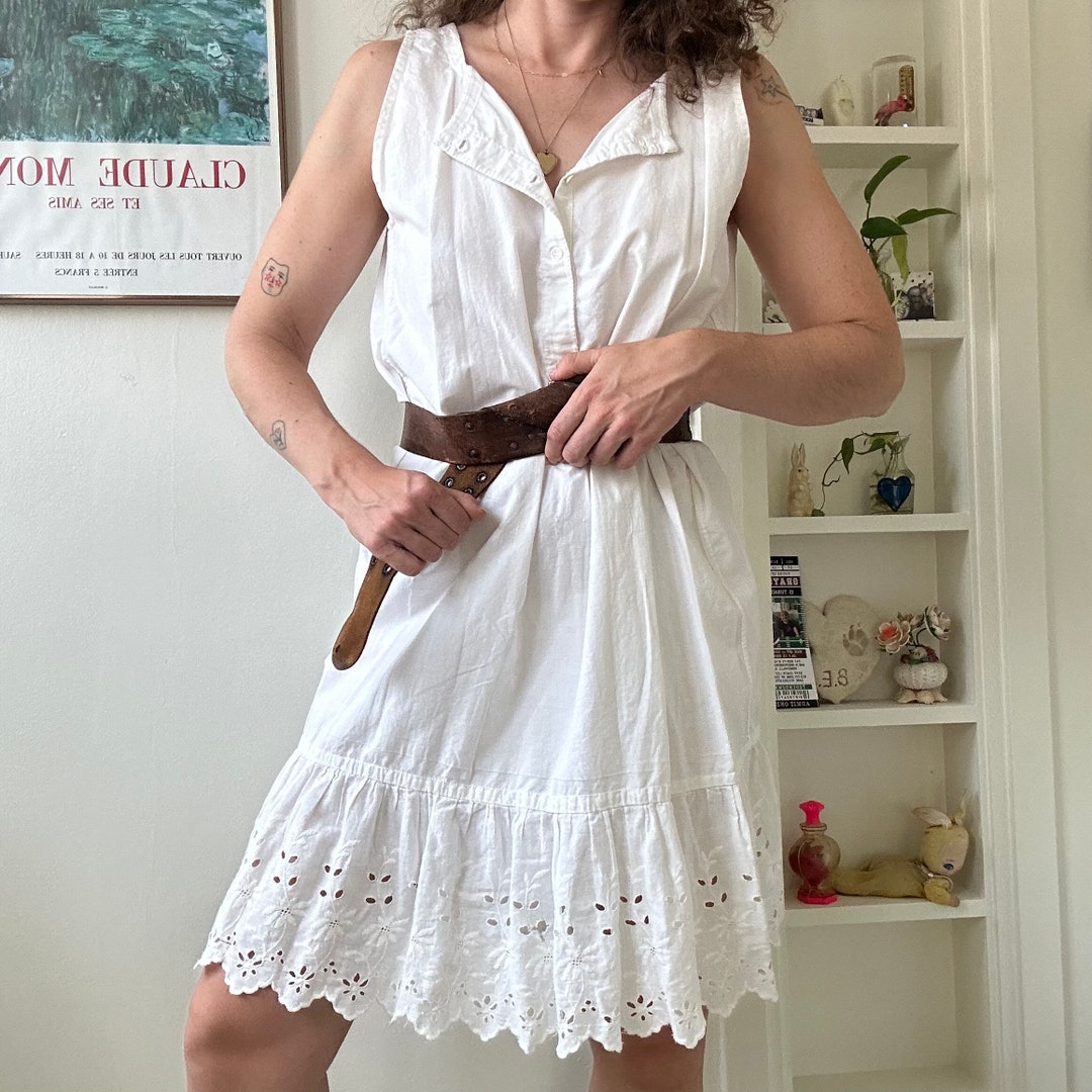 1940s French Cotton White Button Front Tank Dress With Eyelet Trim - Etsy