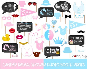 Gender reveal baby shower photo booth props. Printable DIY | Etsy