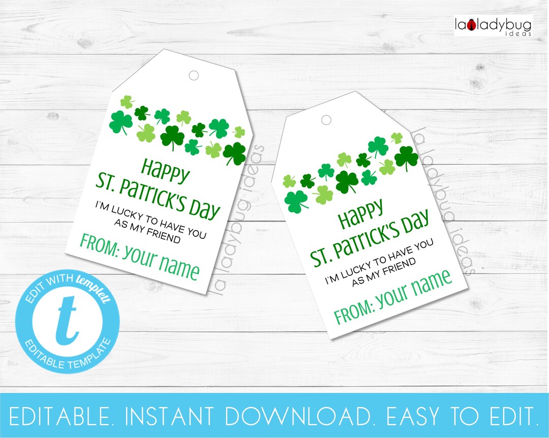 Editable St Patrick's Day Gift Tags. Printable St Patricks Day Tags ...