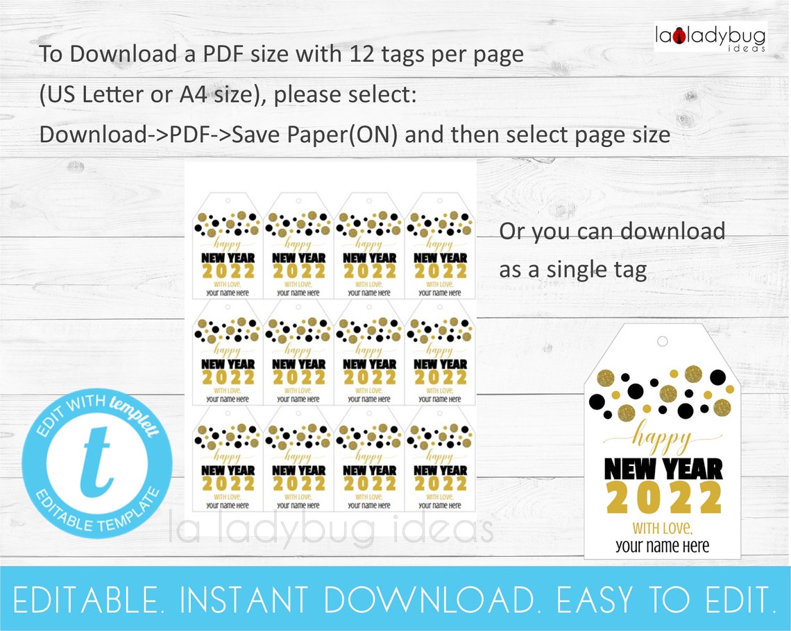 Editable New Year Gift Tags. Printable New Year Tags. Editable - Etsy