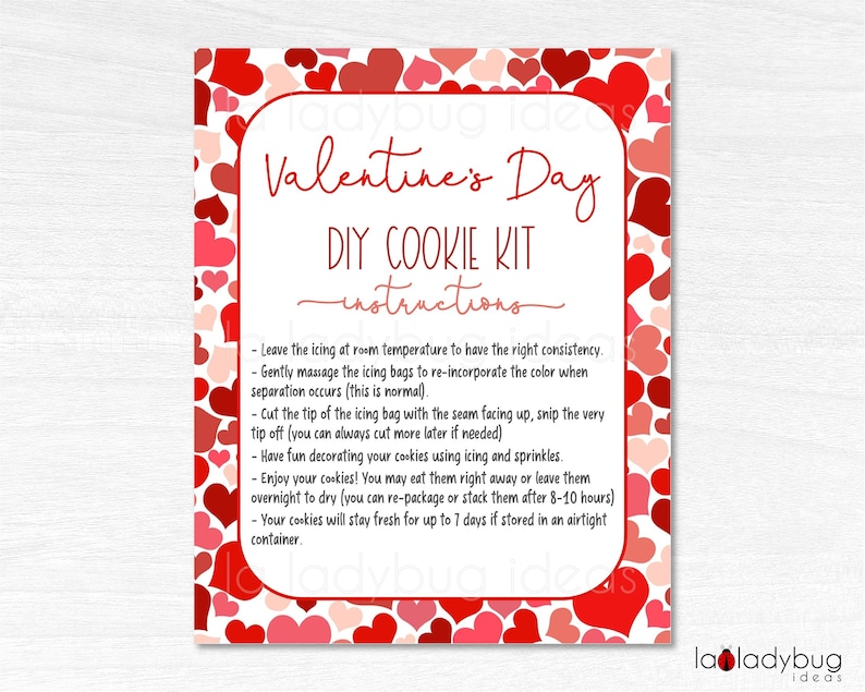 Valentine's Day DIY Cookie Kit Instructions Card (PDF) - Etsy