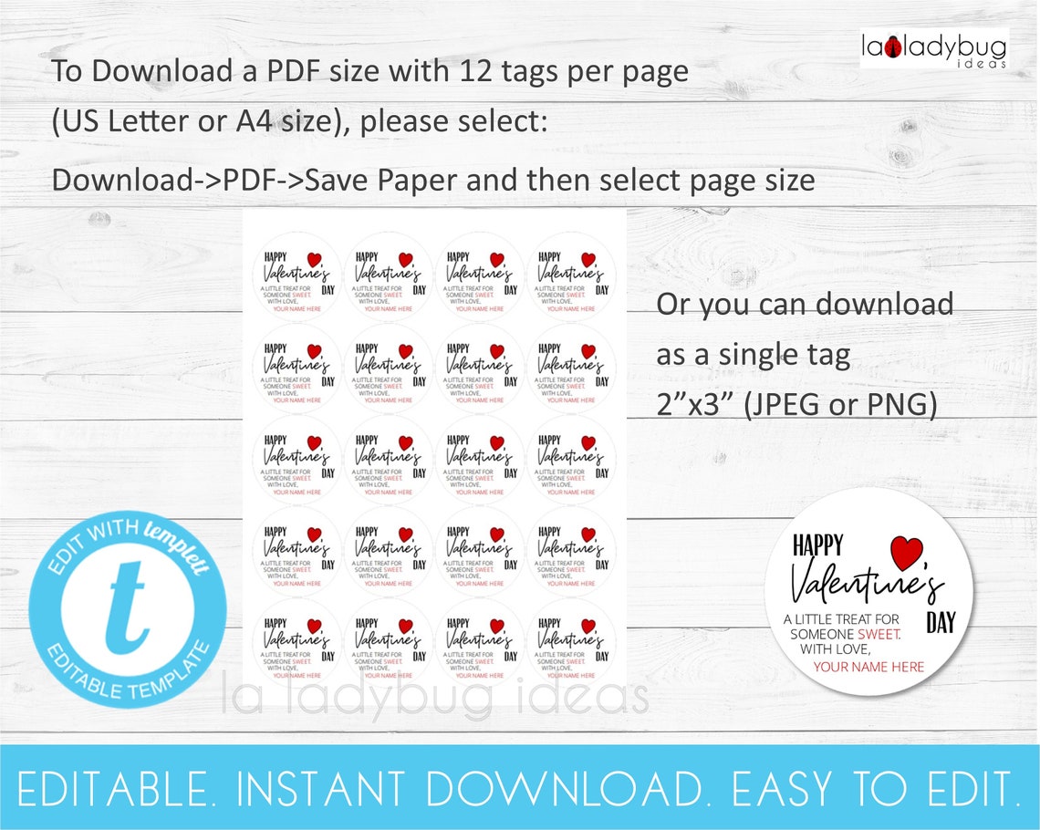Valentines Day Gift tags EDITABLE. Printable Valentine's | Etsy