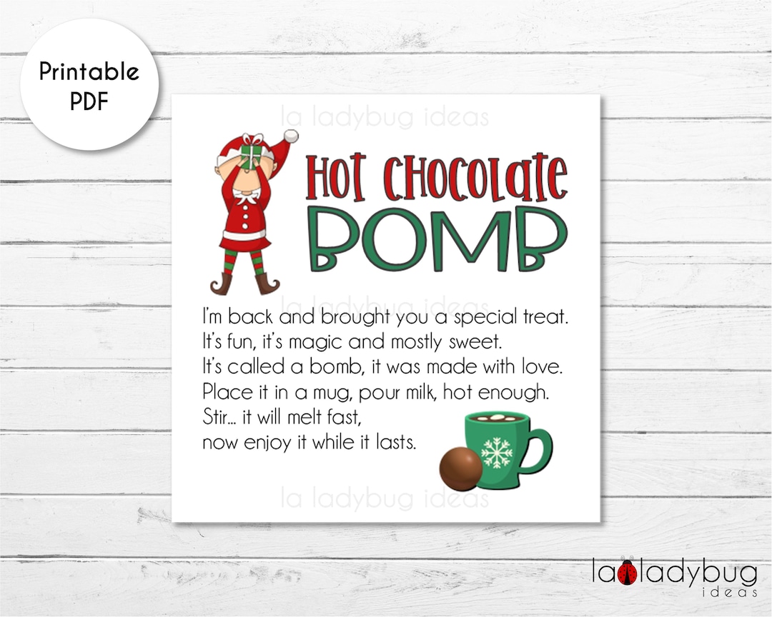 Hot Chocolate Bomb Tag With Elf. Hot Cocoa Bomb Instructions Tag ...