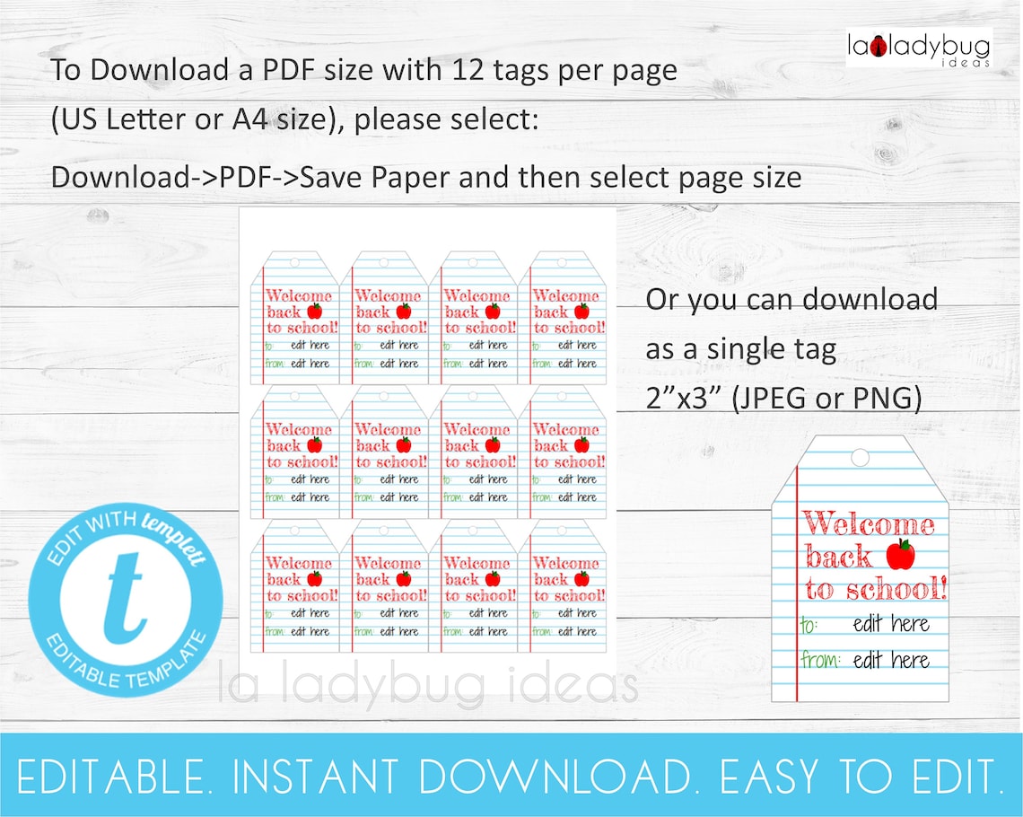 Editable Welcome Back to School Gift Tags. Back to School - Etsy