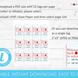 Editable Welcome Back to School Gift Tags. Back to School Printable ...