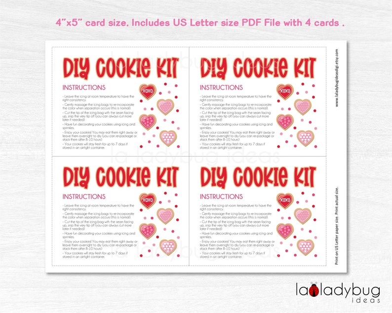 Valentine's DIY Cookie Kit Instructions Card (PDF) - Etsy