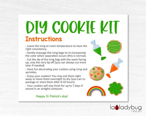 St. Patricks Day DIY Cookie Kit Instructions Printable Card. | Etsy