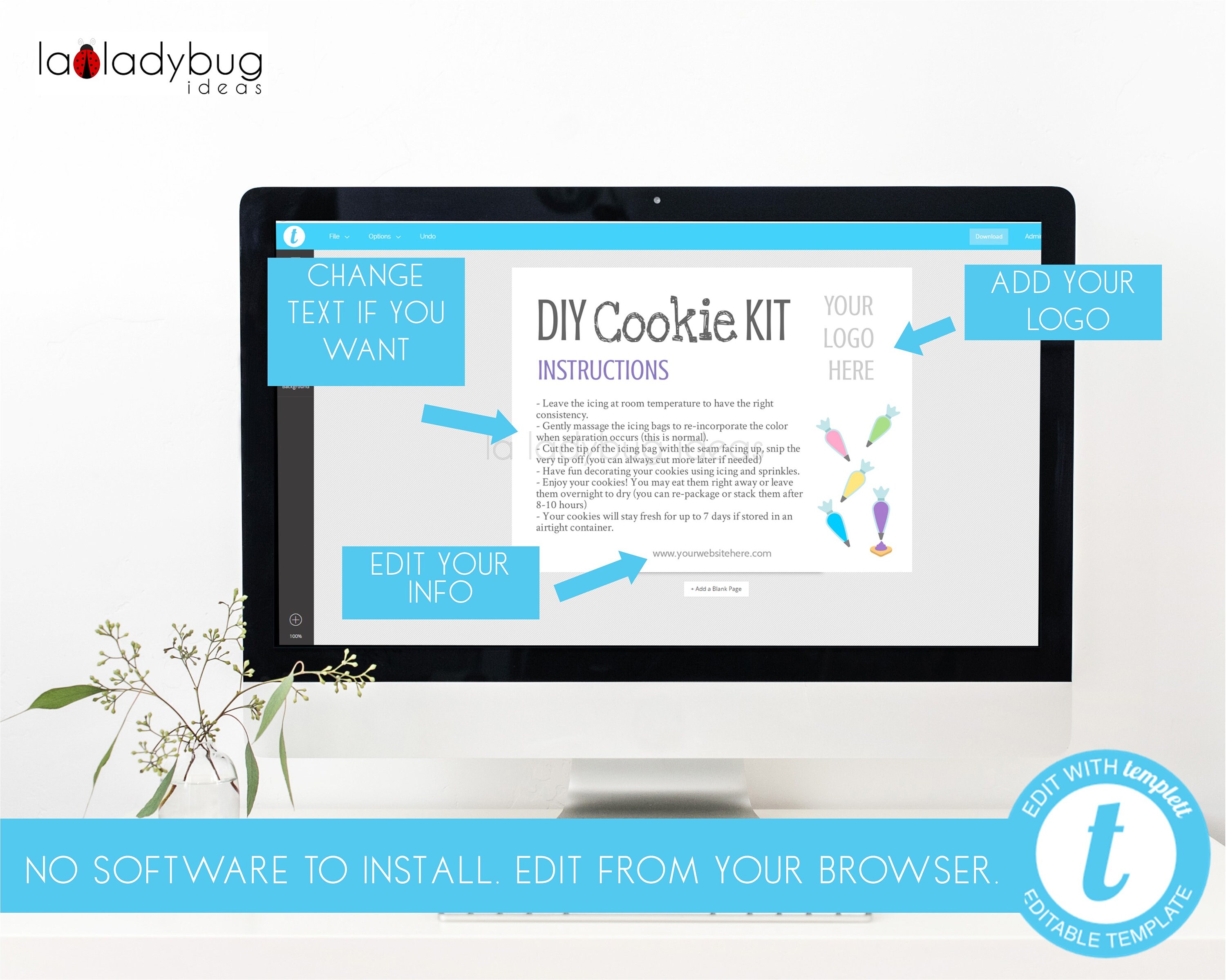 DIY Cookie Kit Instructions Card. Editable Template Cookie | Etsy