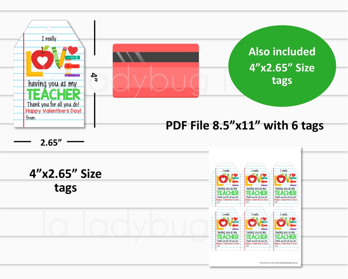 Valentine Teacher Tag. Printable Gift Tags for Valentines Day. - Etsy