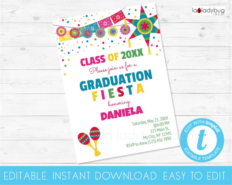 Graduation Fiesta Invitation: Editable Mexican Party Invite (digital ...