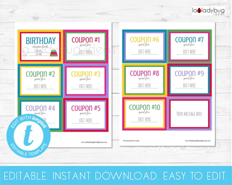 Birthday Coupon Book. Editable and Printable Coupon Book. - Etsy