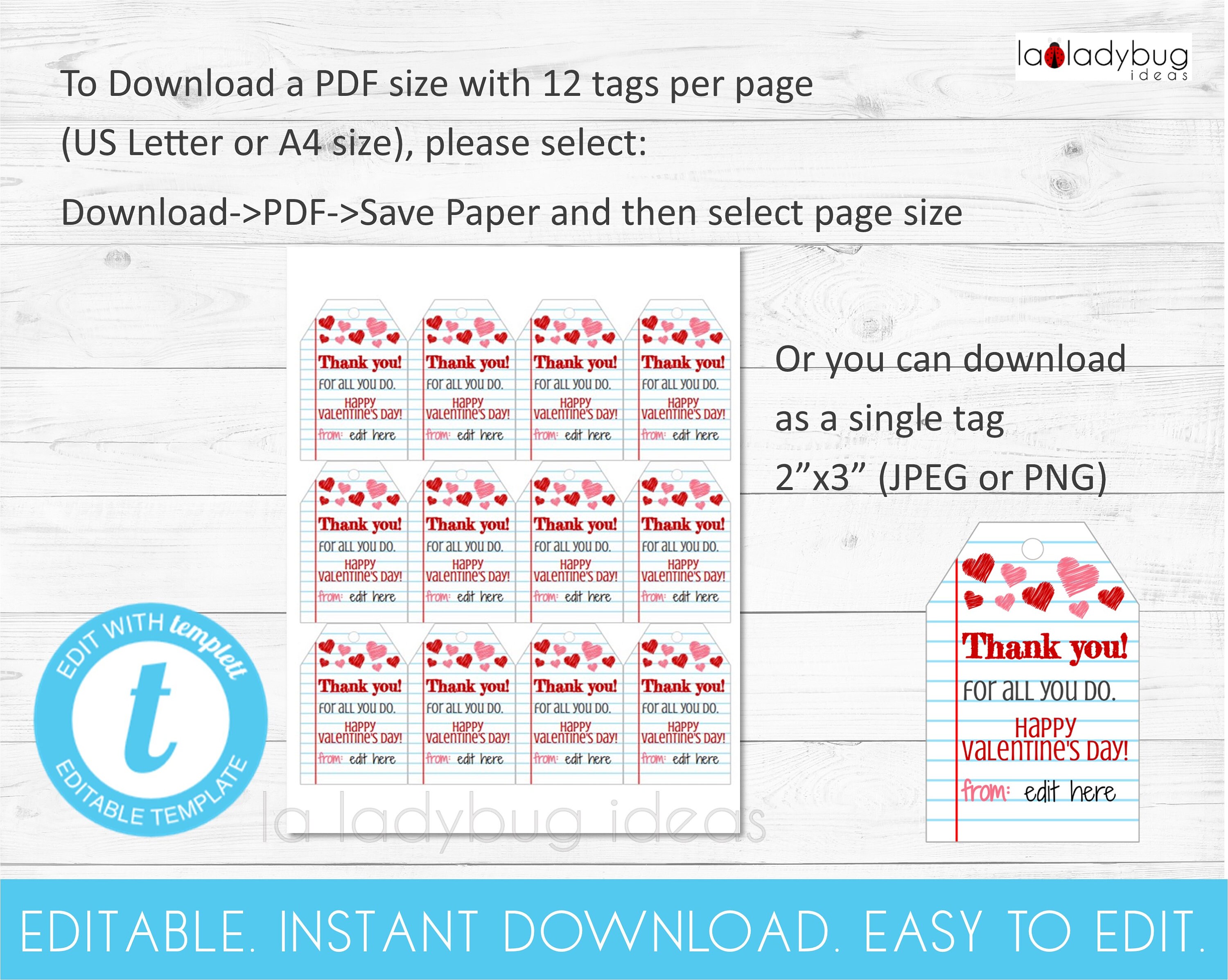 Editable Valentine's Day Gift Tags. Printable Valentines Day Tags for ...