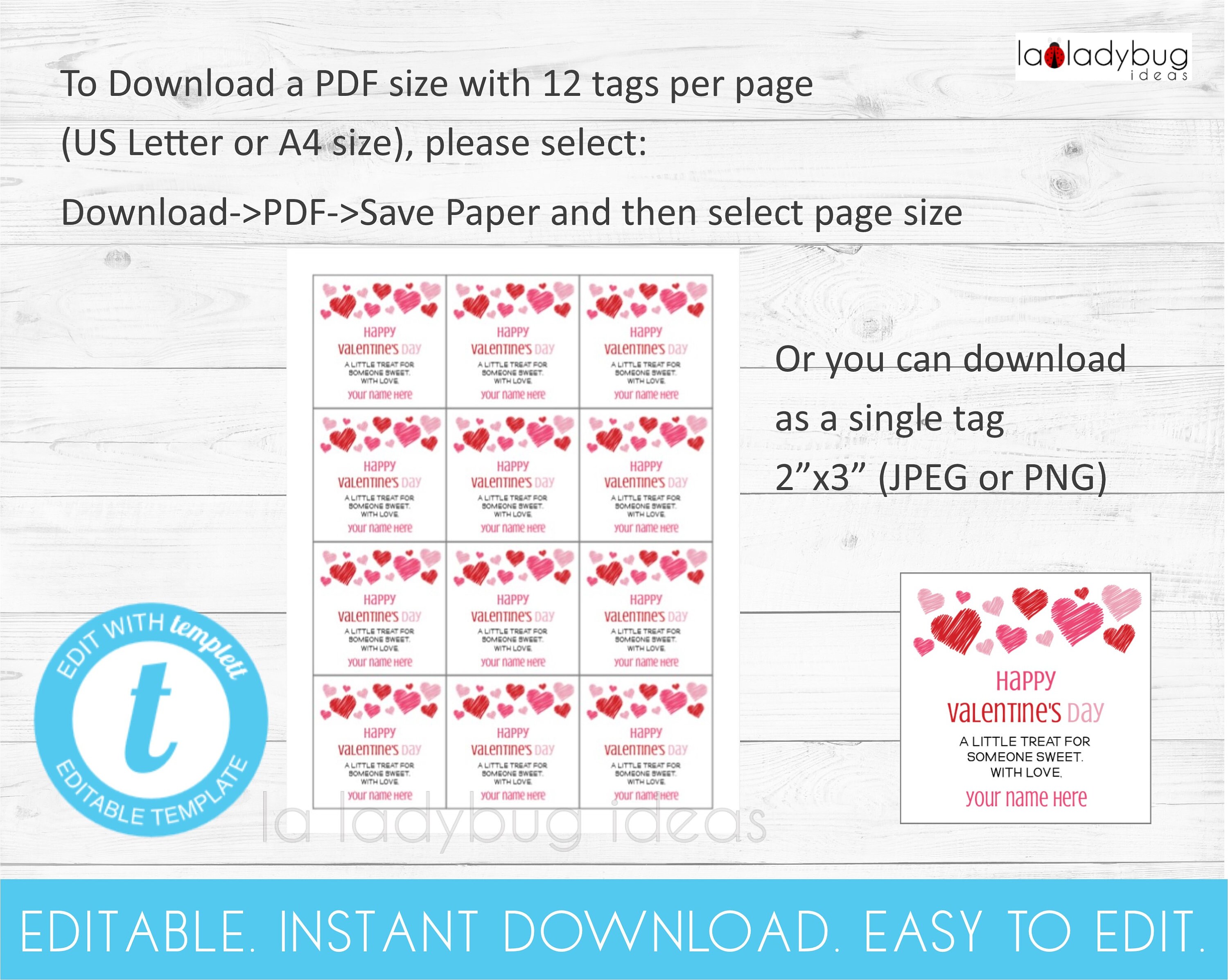 Editable Valentine's Day Gift Tags. Printable Valentines | Etsy