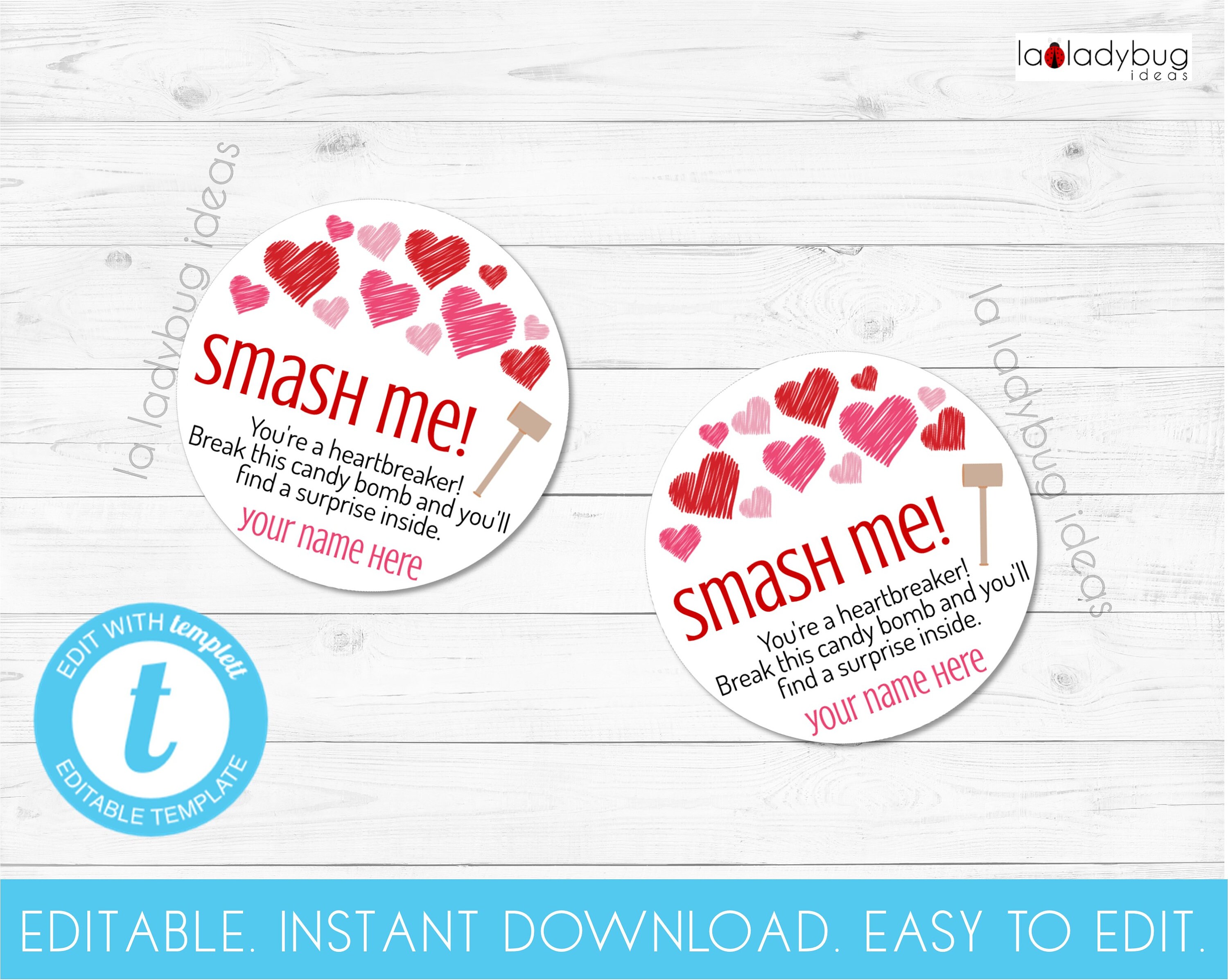 Valentines Day Gift Tags EDITABLE. Breakable Heart. Printable - Etsy