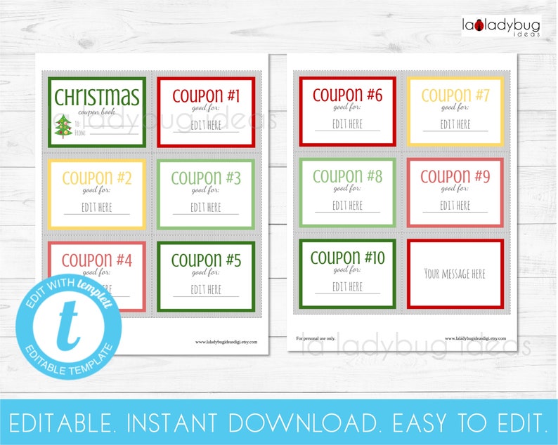 Editable Christmas Coupon Book: Printable Gift Cards (PDF/JPEG) - Etsy