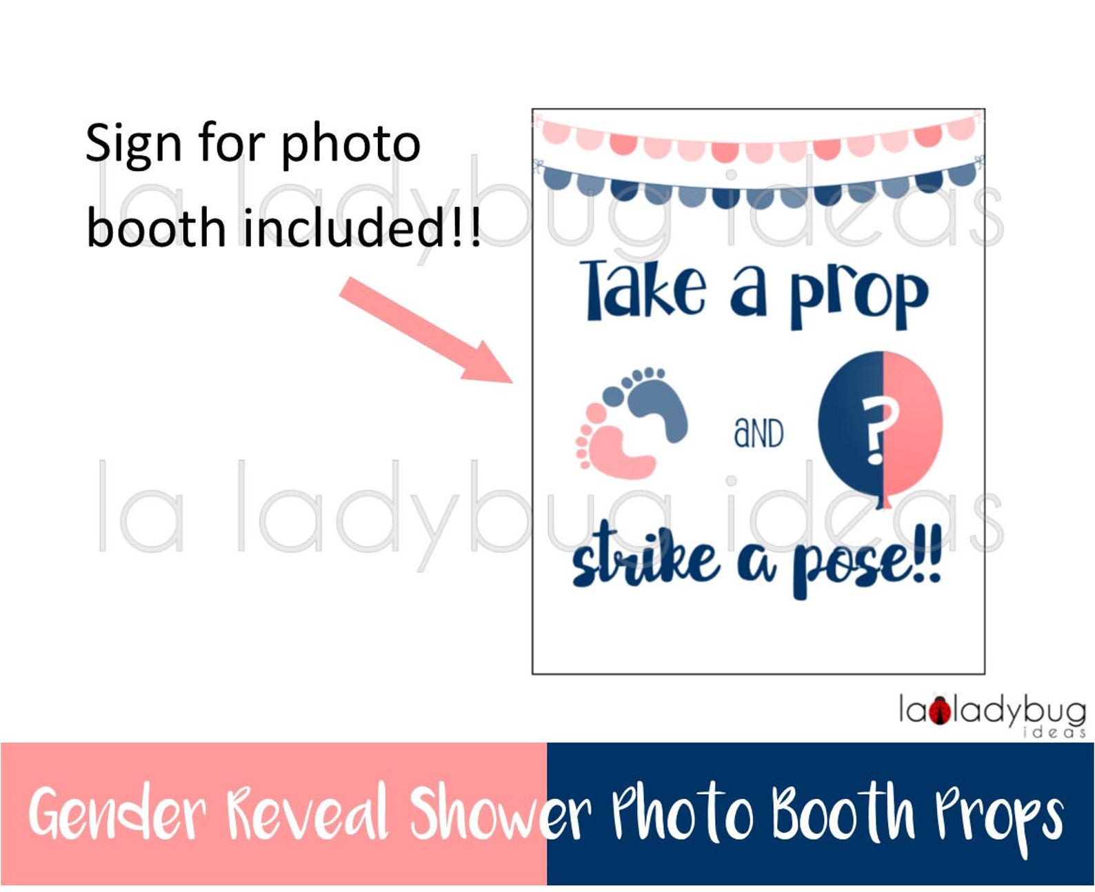 Gender Reveal Baby Shower Photo Booth Props. Coral and Navy. | Etsy