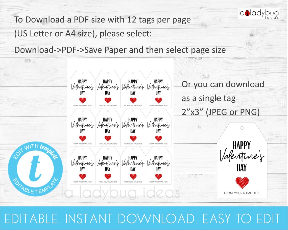 Editable Valentines Day Gift Tags. Printable Valentines Day | Etsy