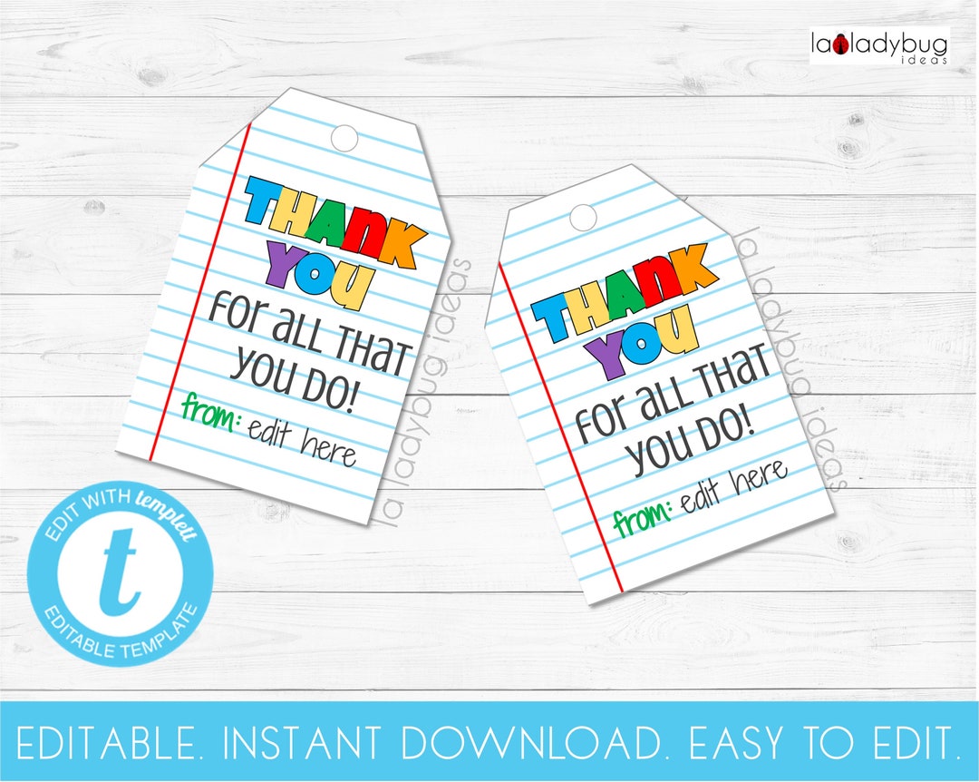 Teacher Appreciation Gift Tags. Editable Teacher Printable Gift Tags ...