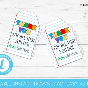 Teacher Appreciation Gift Tags. Editable Teacher Printable Gift Tags ...