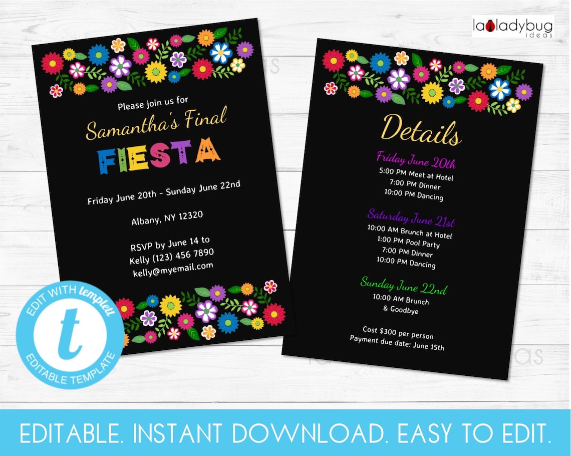 Printable Final Fiesta Invitation. Editable Bachelorette Party - Etsy