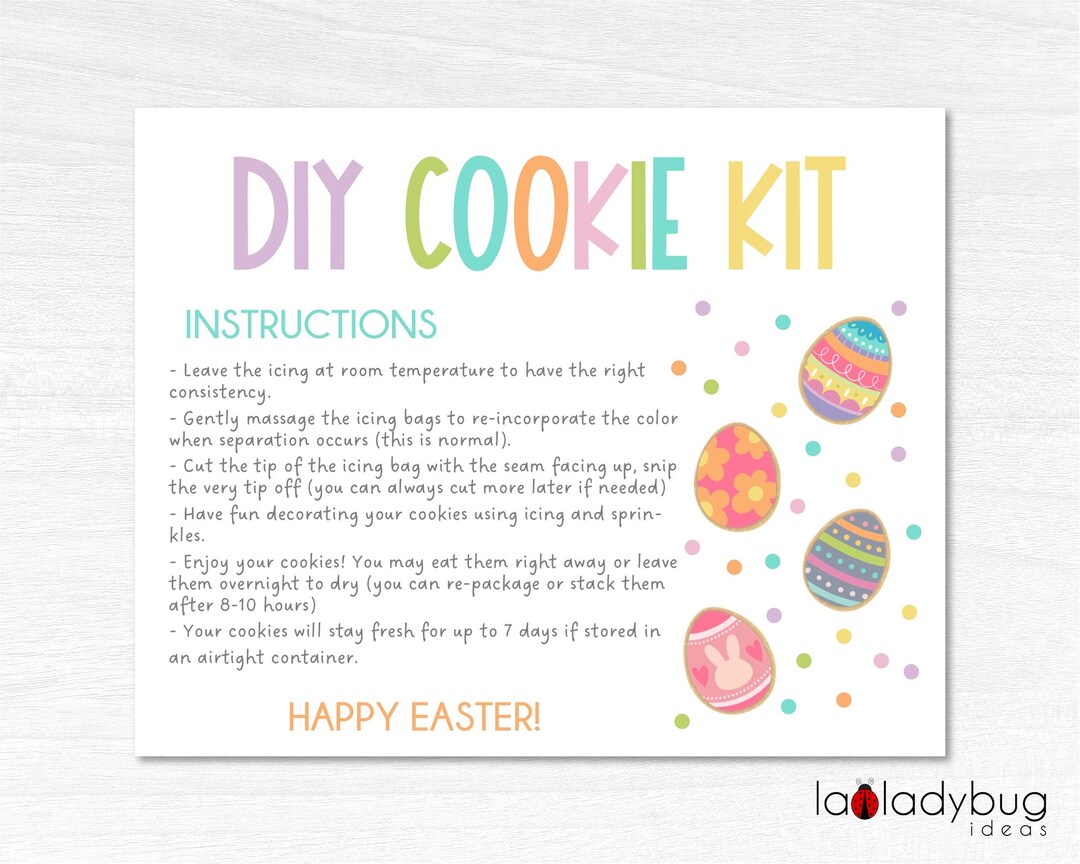 Easter DIY Cookie Kit Instructions. Printable Instructions Card for DIY ...