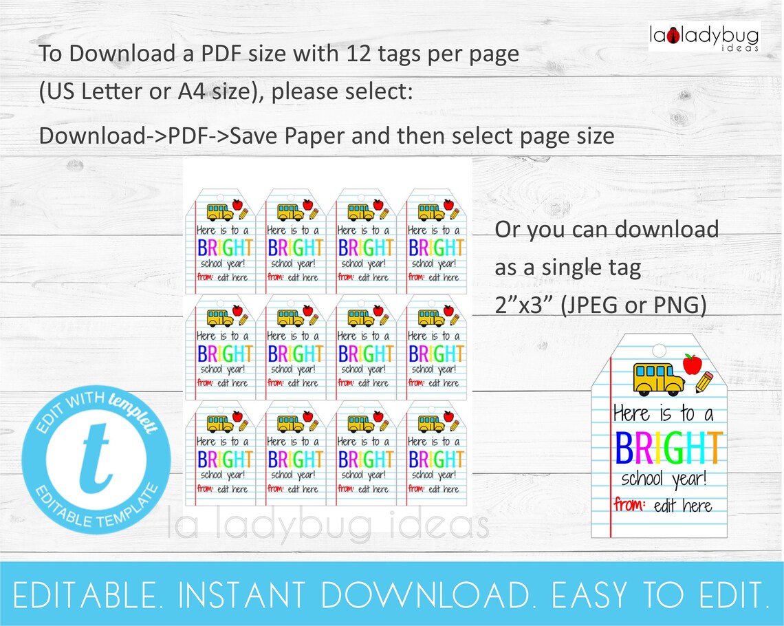 Editable Welcome Back to School Gift Tags. Back to School Printable ...