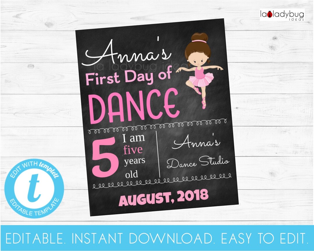 Editable First Day of Dance Sign, Printable Keepsake (PDF/JPEG) - Etsy