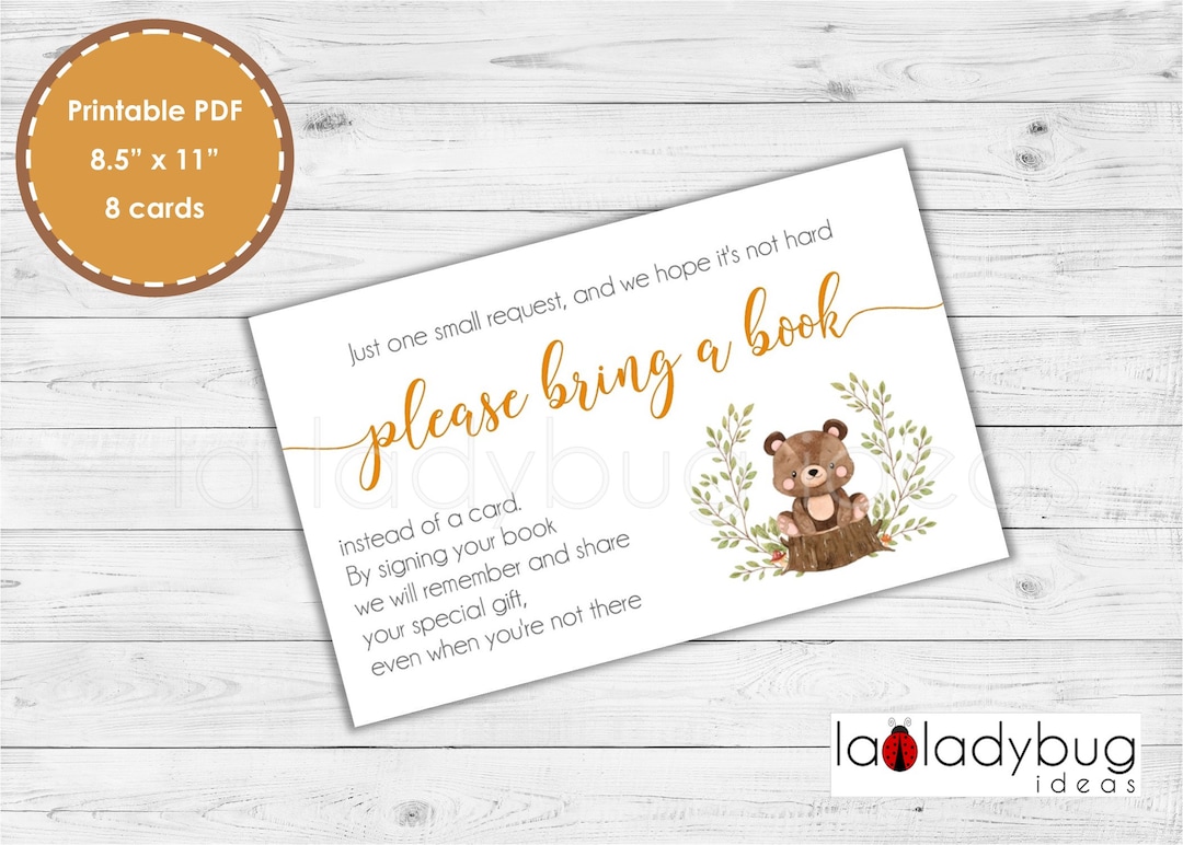 Bring a Book Card, Baby Shower or Birthday, Bear Design (PDF & JPEG) - Etsy