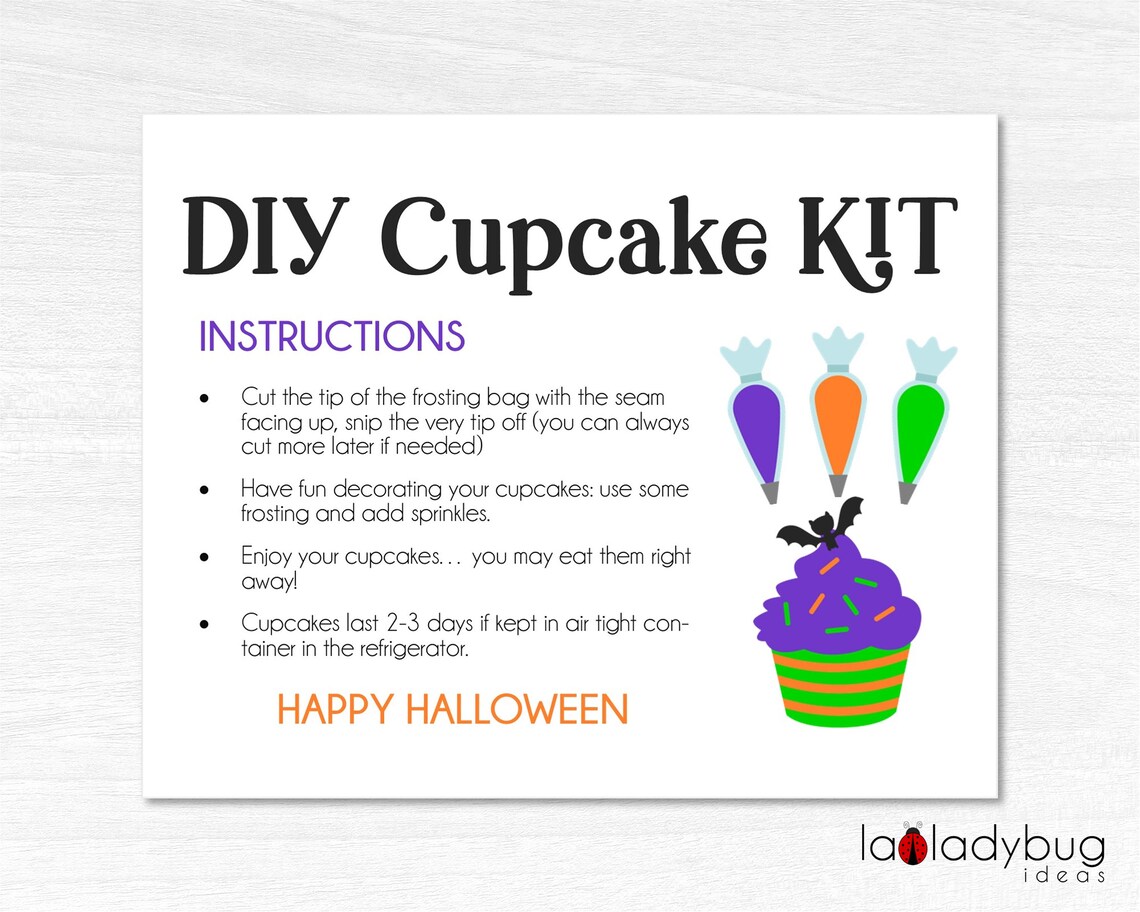 Halloween DIY Cupcake Kit Printable Card. Halloween Cupcake Kit ...